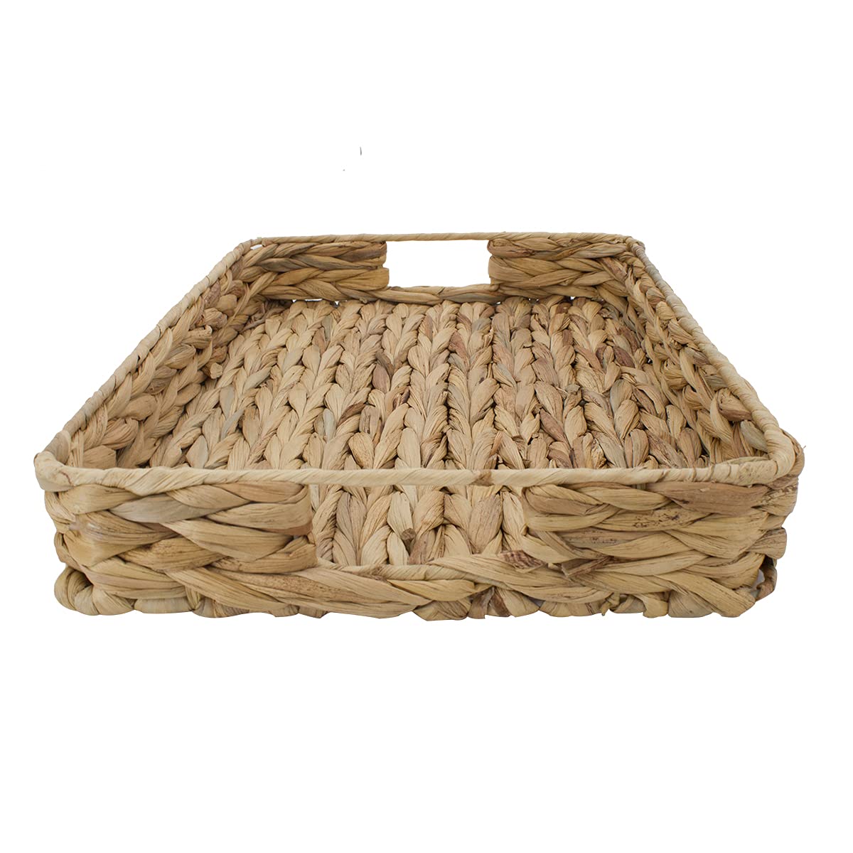 YRMT Natural Woven Tray Rectangular Hyacinth Serving Tray with Handles for Breakfast Dinner Bread Fruit Coffee Table Tea Party,Home Decorative (Middle)