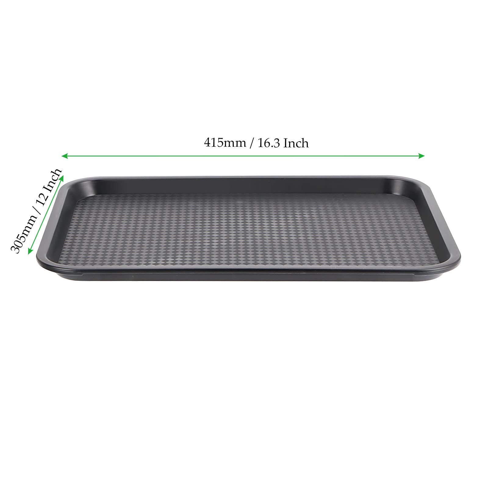 MAHIONG 12 Pack 16 x 12 Inch Black Fast Food Tray, Large Rectangular Restaurant Serving Trays, Plastic Cafeteria Trays School Lunch Trays