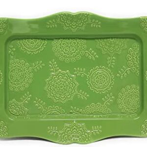 Temp-tations 11"x7" Cookie Sheet, Platter, Shallow Tray or Replacement Lid-It (Mila, Moroccan Green)