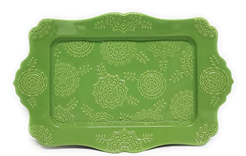 Temp-tations 11"x7" Cookie Sheet, Platter, Shallow Tray or Replacement Lid-It (Mila, Moroccan Green)