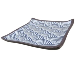 Needzo Melamine Square Japanese Dinner Plate Blue Seigaiha Wave Pattern, Sushi or H'orderves Serving Tray for Parties, 5.75 Inches