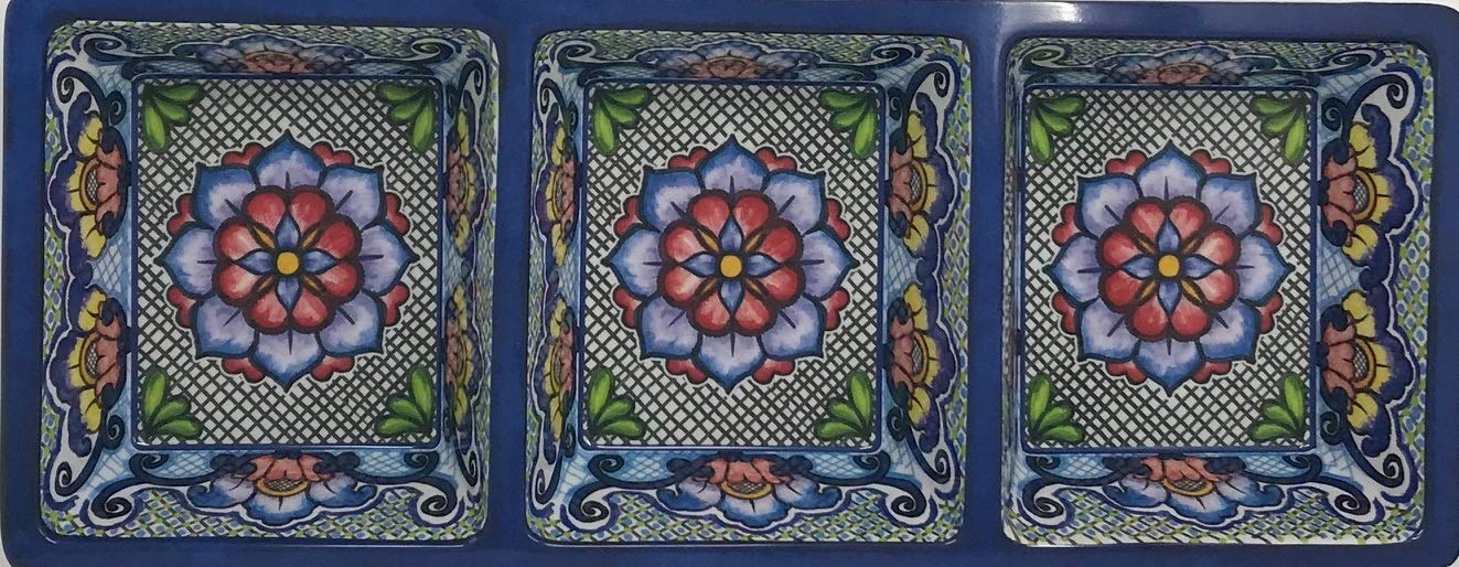 Prepara 3 Tray, Three Sections, Blue Azteca