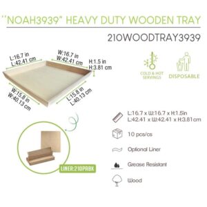 PacknWood 210WOODTRAY3939-‘‘NOAH3939’’ Heavy Duty Wooden Tray-Biodegradable Wood Serving Trays,Bamboo Trays for Eating,Parties,Wedding,Dessert,Birthdays, Serveware Appetizer 17”x 17”x1.75" in|10 pcs