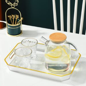 4 Pack Serving Tray with Handles, Gold Serving Tray for Party Breakfast Kitchen Dinner, Clear Decorative Ottoman Tray for Tea, Coffee,Multi-Use Plastic Trays Set