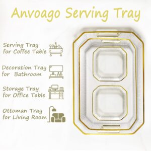 4 Pack Serving Tray with Handles, Gold Serving Tray for Party Breakfast Kitchen Dinner, Clear Decorative Ottoman Tray for Tea, Coffee,Multi-Use Plastic Trays Set