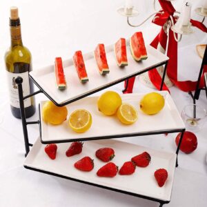 Sweese 731.101 3 Tiered Serving Stand, Foldable Rectangular Food Display Stand with White Porcelain Platters - Serving Trays, Dessert Display Server for Brithday Party, Valentine's Day and Events