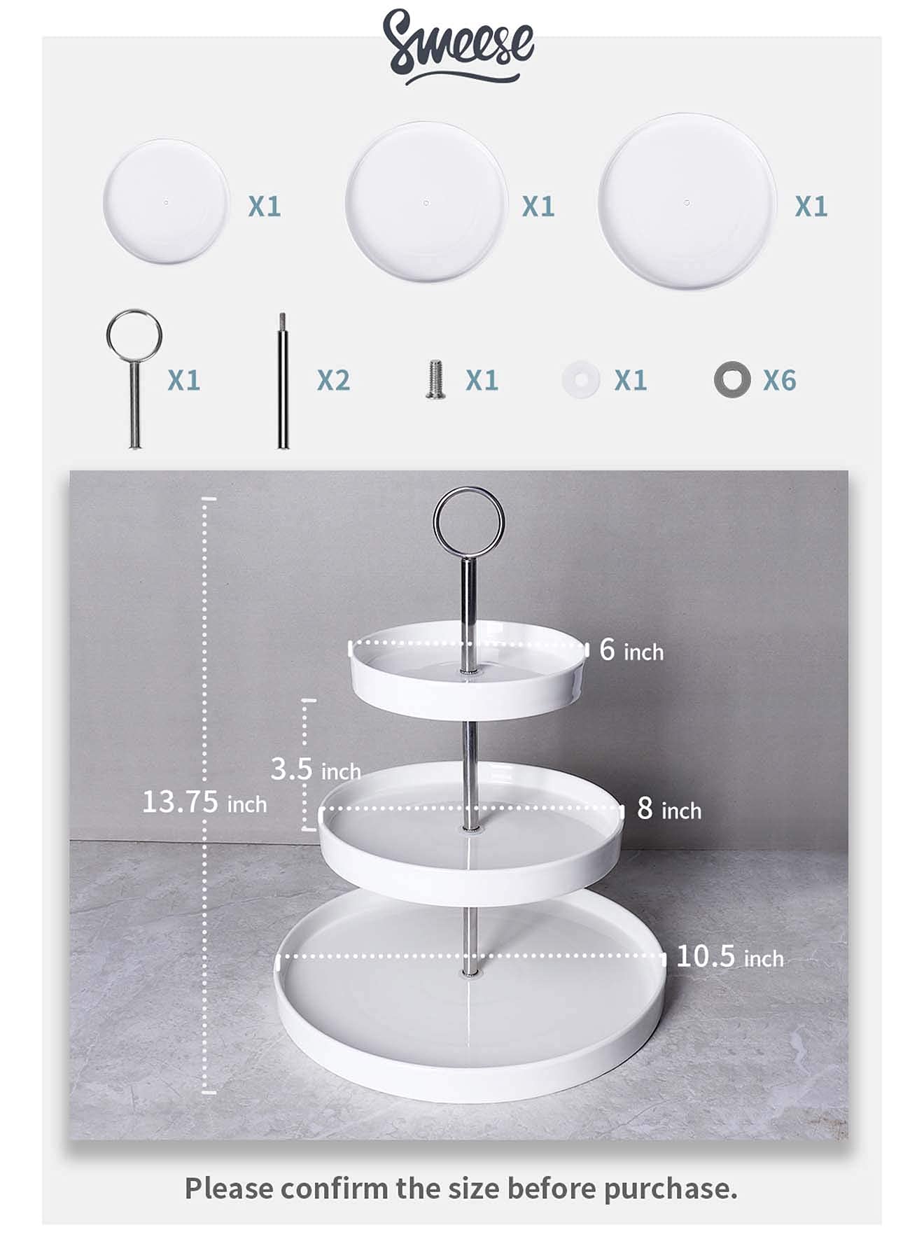 Sweese 731.101 3 Tiered Serving Stand, Foldable Rectangular Food Display Stand with White Porcelain Platters - Serving Trays, Dessert Display Server for Brithday Party, Valentine's Day and Events