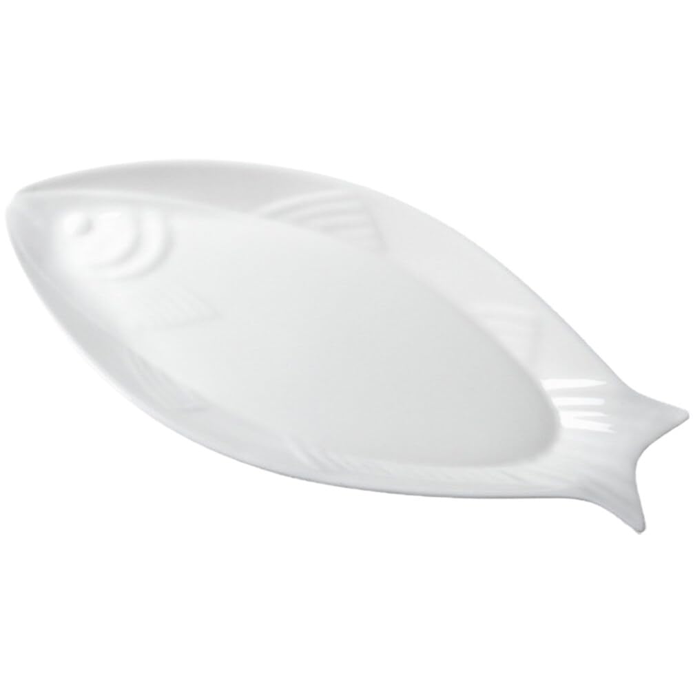 Kichvoe Large Fish Bowl Ceramic Fish Platter Fish Shaped Food Plate 18 Inch Dessert Appetizer Dish Snack Serving Tray Fruit Storage Plate for Sushi Dinner Tableware White Table Tray