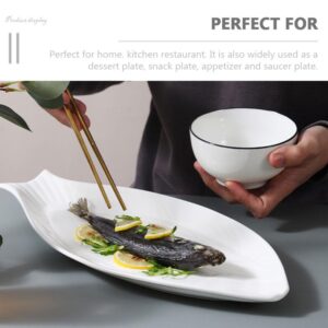 Kichvoe Large Fish Bowl Ceramic Fish Platter Fish Shaped Food Plate 18 Inch Dessert Appetizer Dish Snack Serving Tray Fruit Storage Plate for Sushi Dinner Tableware White Table Tray