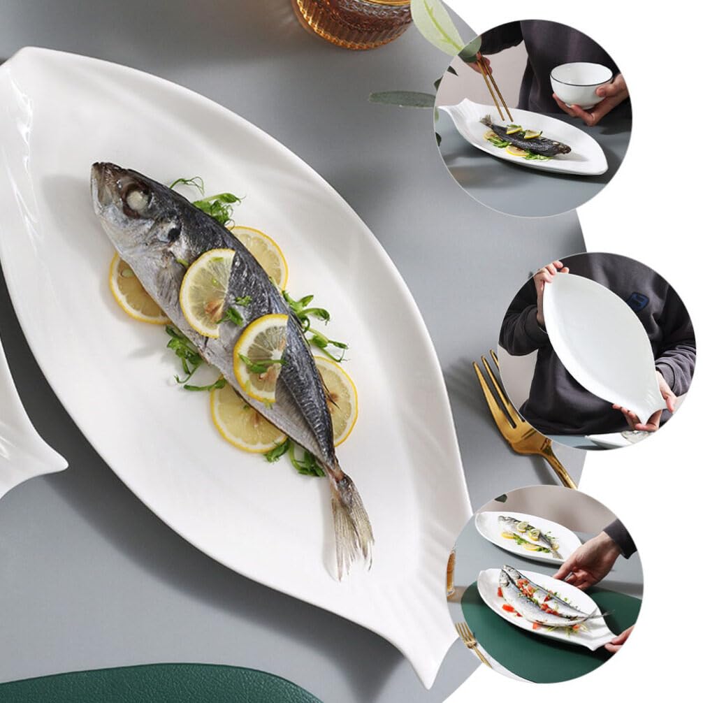 Kichvoe Large Fish Bowl Ceramic Fish Platter Fish Shaped Food Plate 18 Inch Dessert Appetizer Dish Snack Serving Tray Fruit Storage Plate for Sushi Dinner Tableware White Table Tray