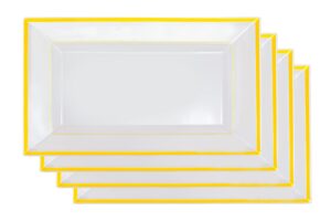 yumchikel- serving tray plastic for party, 14" x 7.5" platters for serving food (clear gold rim)