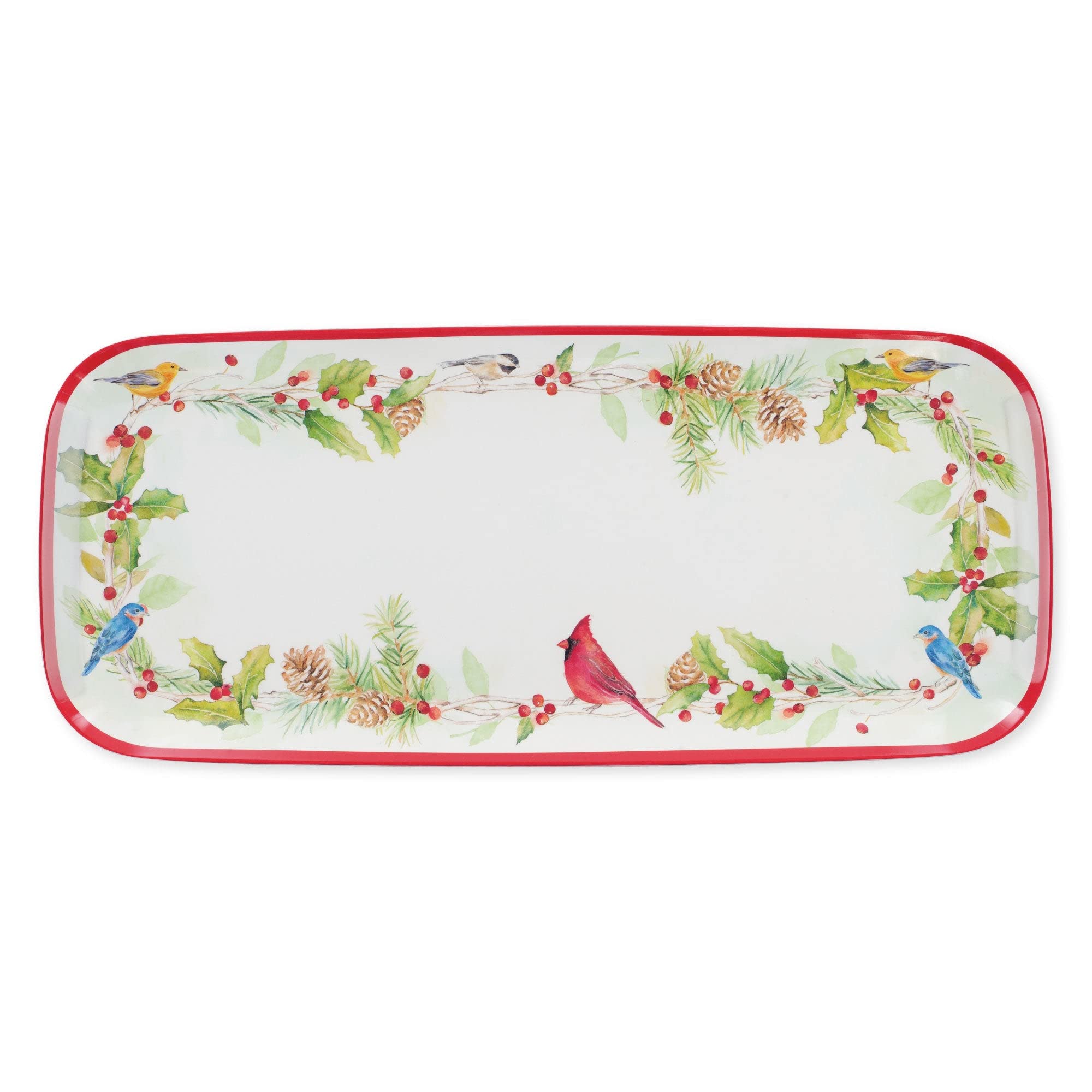 UPware 15 Inch Melamine Rectangle Serving Tray, BPA Free Food Tray (Winter Birds)