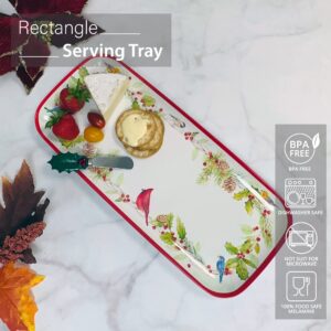 UPware 15 Inch Melamine Rectangle Serving Tray, BPA Free Food Tray (Winter Birds)