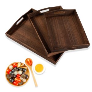 heiticup wooden serving trays-three piece set of rectangular shape wood coffee table with cut out handles, kitchen nesting trays for eating, serving pastries, snacks, mini bars, party