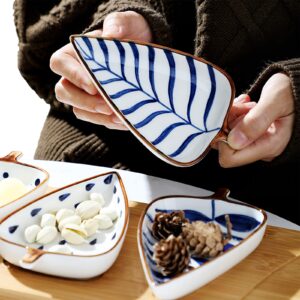 amokk Porcelain Snack Serving Tray - 4 Pcs Divided Compartment with Bamboo Tray - Leaf Shaped Platter for Entertaining