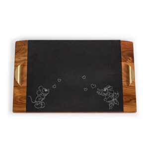 picnic time disney mickey mouse & minnie mouse covina acacia and slate serving tray, charcuterie board set, cheese board, (acacia wood & slate black with gold accents)