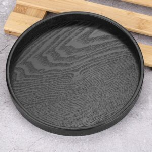 Wood Serving Tray, Non-Slip, Eco-Friendly Solid Wood, Round, for Tea Coffee Snack Food Meals Serving Tray, Anti-Overflow Liquid, 4 Sizes of 21/24/27/30cm, Black(27cm)