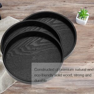 Wood Serving Tray, Non-Slip, Eco-Friendly Solid Wood, Round, for Tea Coffee Snack Food Meals Serving Tray, Anti-Overflow Liquid, 4 Sizes of 21/24/27/30cm, Black(27cm)