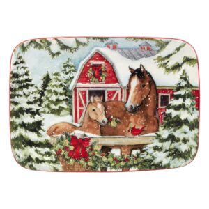 certified international homestead christmas rectangular platter 14in x 10in, multicolor, large