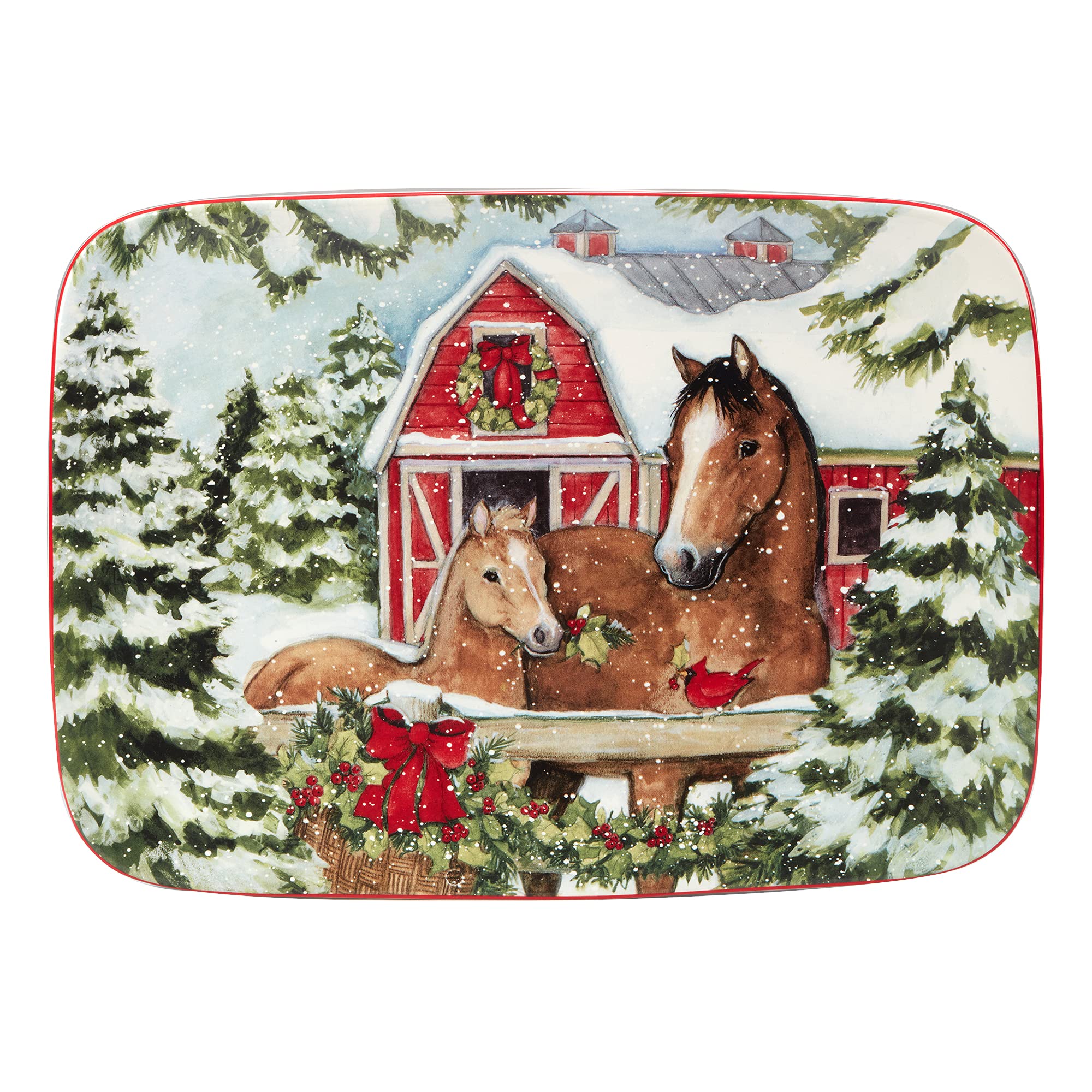 Certified International Homestead Christmas Rectangular Platter 14in x 10in, Multicolor, Large