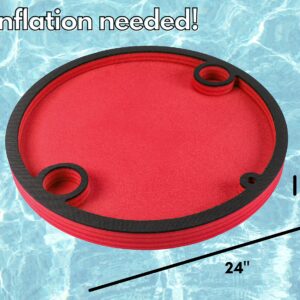 Polar Whale Floating Breakfast Table Serving Buffet Red and Black Round Tray Drink Holders for Swimming Pool Beach Party Float Lounge Refreshment Durable Foam UV Resistant with Cup Holders 24 Inches