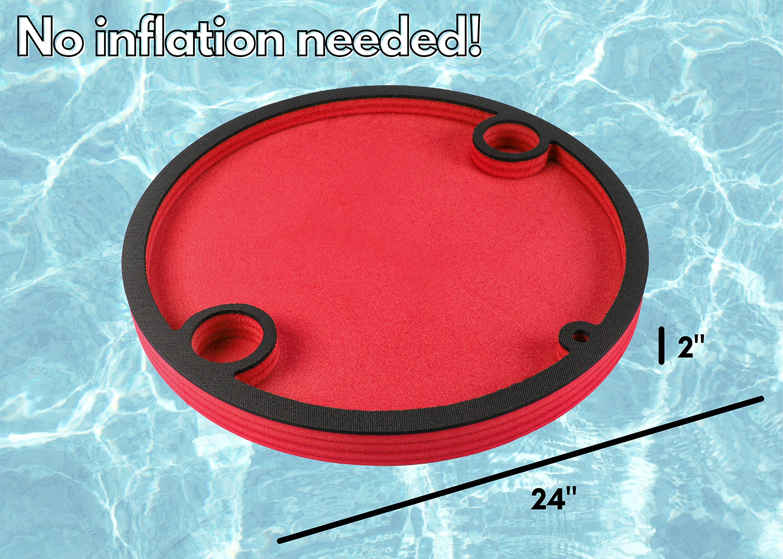 Polar Whale Floating Breakfast Table Serving Buffet Red and Black Round Tray Drink Holders for Swimming Pool Beach Party Float Lounge Refreshment Durable Foam UV Resistant with Cup Holders 24 Inches