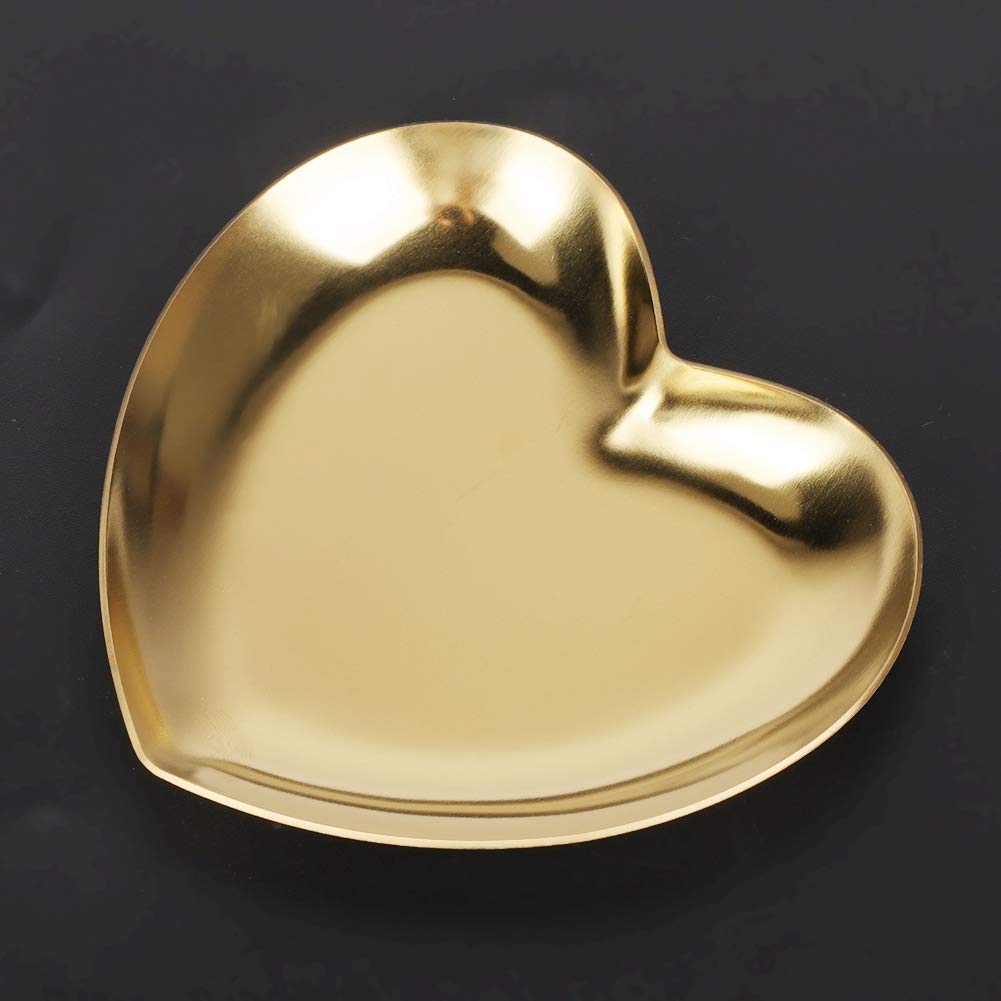 Stainless Steel Small Decorative Tray, 3.5inch Heart Shaped Plate Tea Tray Jewelry Dish Cosmetics Organizer Bathroom Clutter Serving Platter Small Storage Tray Fruit Tray (Gold)