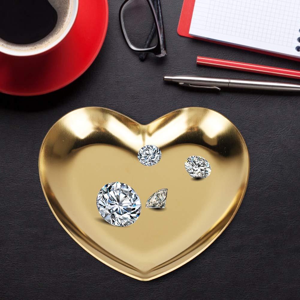 Stainless Steel Small Decorative Tray, 3.5inch Heart Shaped Plate Tea Tray Jewelry Dish Cosmetics Organizer Bathroom Clutter Serving Platter Small Storage Tray Fruit Tray (Gold)