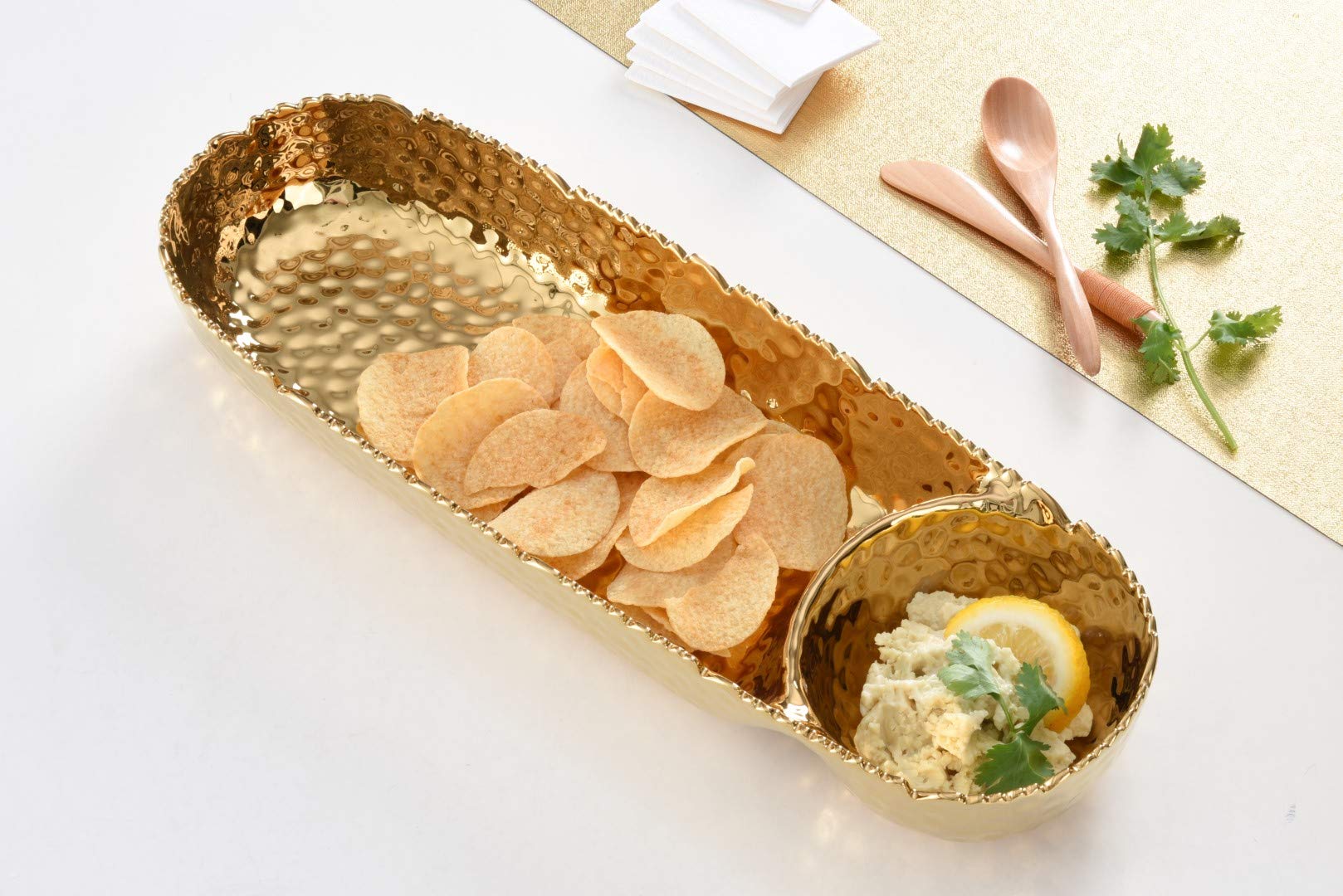 Pampa Bay Porcelain Chip & Dip Bowl and Tray Snack Platter (Gold)