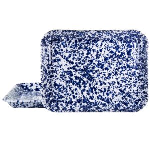 golden rabbit enamelware - cobalt swirl pattern - set of 2 - quarter sheet trays