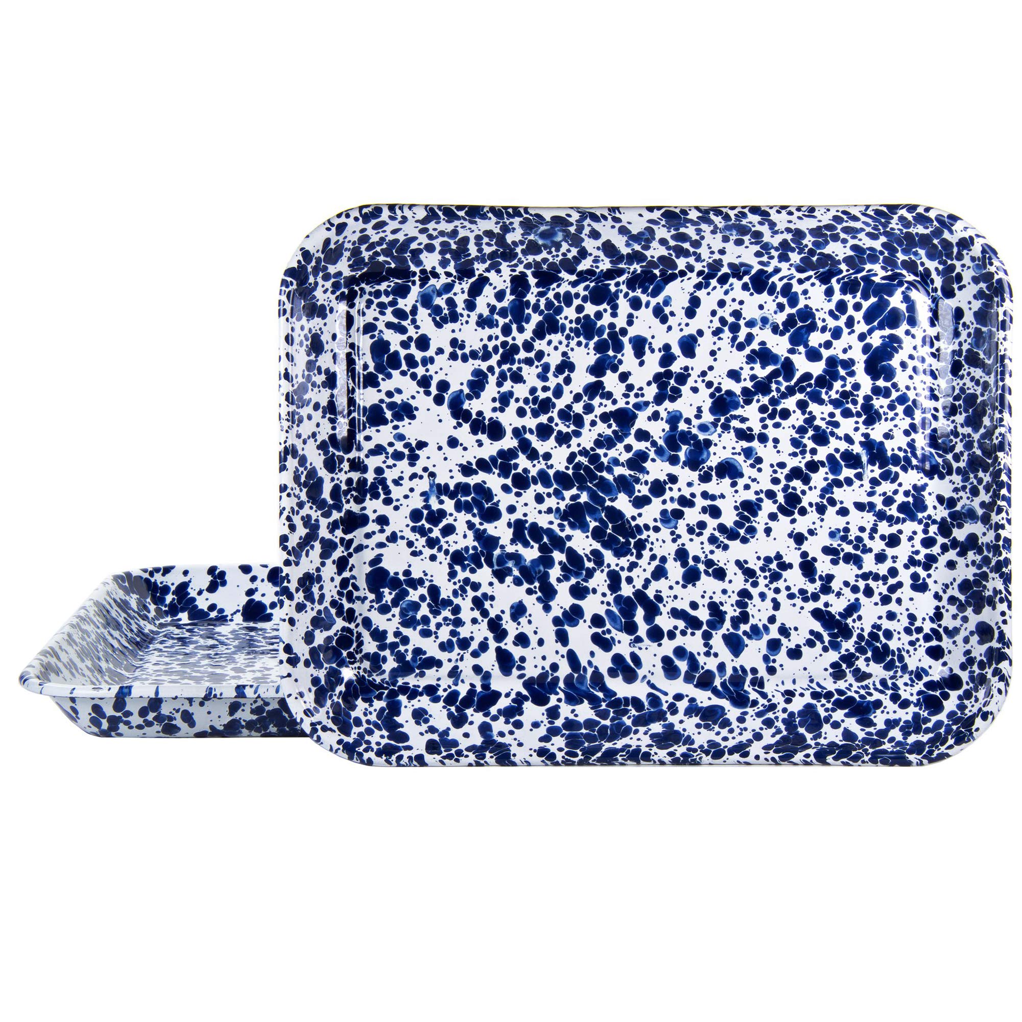 Golden Rabbit Enamelware - Cobalt Swirl Pattern - Set of 2 - Quarter Sheet Trays