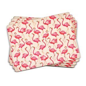 pimpernel sara miller london flamingo collection placemats | set of 4 | heat resistant mats | cork-backed board | hard placemat set for dining table | measures 15.7” x 11.7”