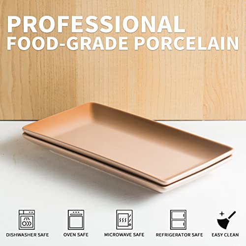 Rectangular Serving Platter, Perfect for Entertaining, Oven Dinnerware Safe Serving Tray for Party, Sushi 9.8 inches Christmas Serving Dishes and Platters, Set of 2, Brown