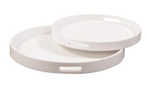 howard elliott 83027 lacquer round wood tray set, white