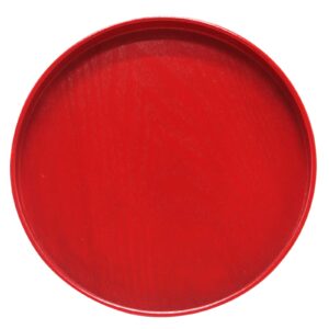 round solid wood serving tray, non-slip tea coffee snack plate food meals serving tray with raised edges for home kitchen restaurant(8.2inch,red)