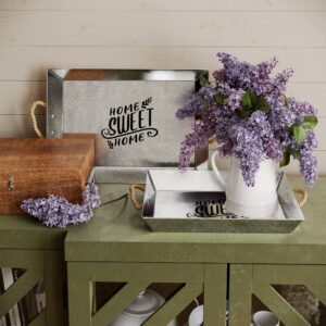 Barnyard Designs Decorative Farmhouse Rectangular Metal Trays, Serving Trays for Coffee Table, Rustic Ottoman Decor, Set of 2, Silver, (Small: 14x10.5; Large: 17x12)