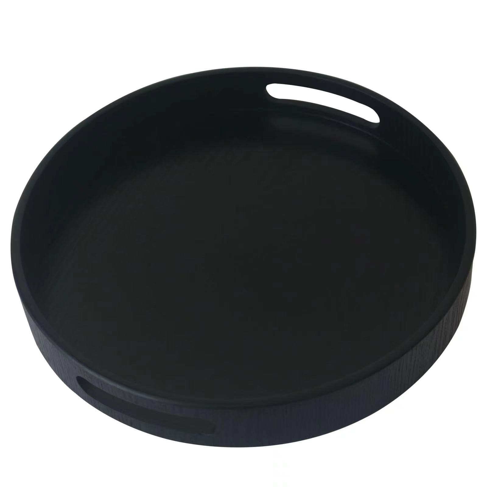 3.5 cm Deep Solid Wood Serving Tray, Round with Handle Hole Non-Slip Tea Coffee Snack Plate Food Meals Serving Tray with Raised Edges for Home Kitchen Restaurant(10.6 inch, Black)