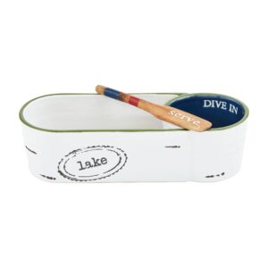 mud pie dive in small chip n dip set, dish 2 1/2" x 10 1/4" | spreader 5 1/2", white