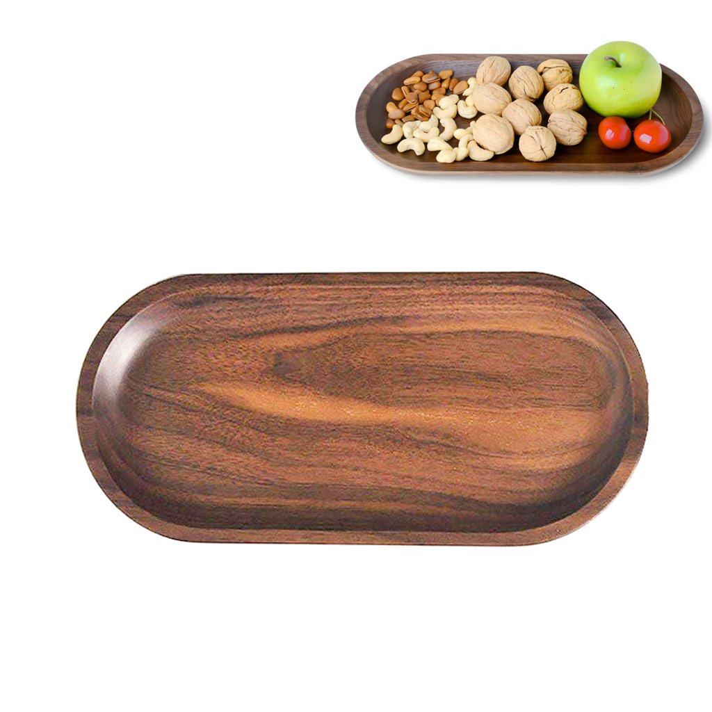 Solid Wooden Serving Tray,Decorative Trays,Serving Platters for Food Tea Coffee Wine Premium Quality, Eco-friendly, Oval-Shaped - Black Walnut (Large)