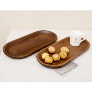 Solid Wooden Serving Tray,Decorative Trays,Serving Platters for Food Tea Coffee Wine Premium Quality, Eco-friendly, Oval-Shaped - Black Walnut (Large)