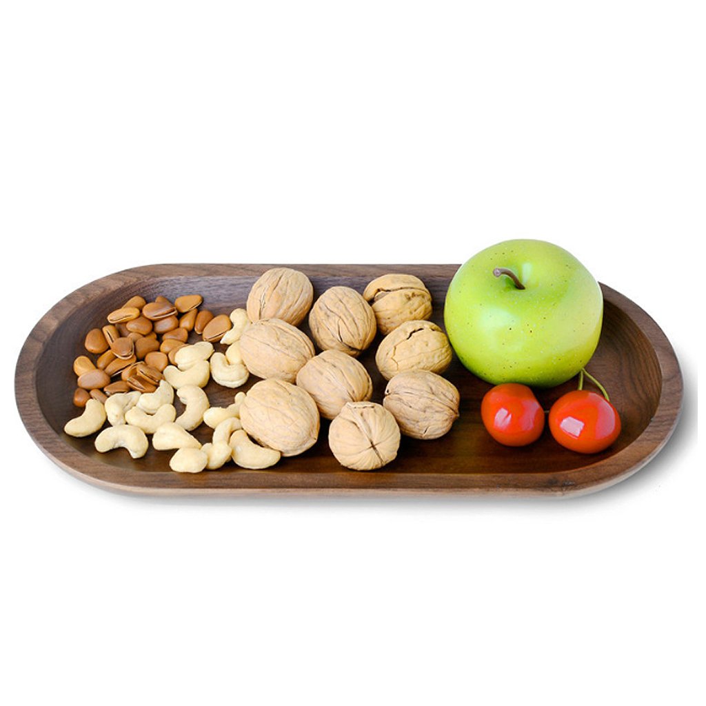 Solid Wooden Serving Tray,Decorative Trays,Serving Platters for Food Tea Coffee Wine Premium Quality, Eco-friendly, Oval-Shaped - Black Walnut (Large)