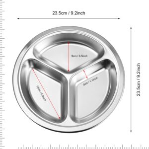 XCELLENT GLOBAL XG 2 Pack Stainless Steel Divided Plates Trays,3 Sections Thickened Round Plate Divided Snack Tray Perfect for Party,Picky Eaters HG656