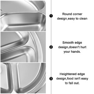 XCELLENT GLOBAL XG 2 Pack Stainless Steel Divided Plates Trays,3 Sections Thickened Round Plate Divided Snack Tray Perfect for Party,Picky Eaters HG656