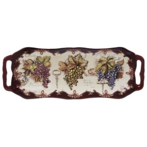 certified international corp vintners journal rectangular platter with handles 16" x 6.25", multicolor