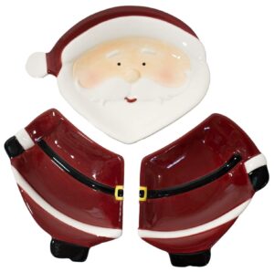 christmas themed red santa ceramic 3-section server