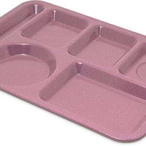 Carlisle FoodService Products Plastic Meal Tray Left-Handed Heavyweight Lunch Tray with 6-Compartments for Schools, Cafeterias, and Dining Halls, Melamine, 14 x 10 Inches, Rose Granite