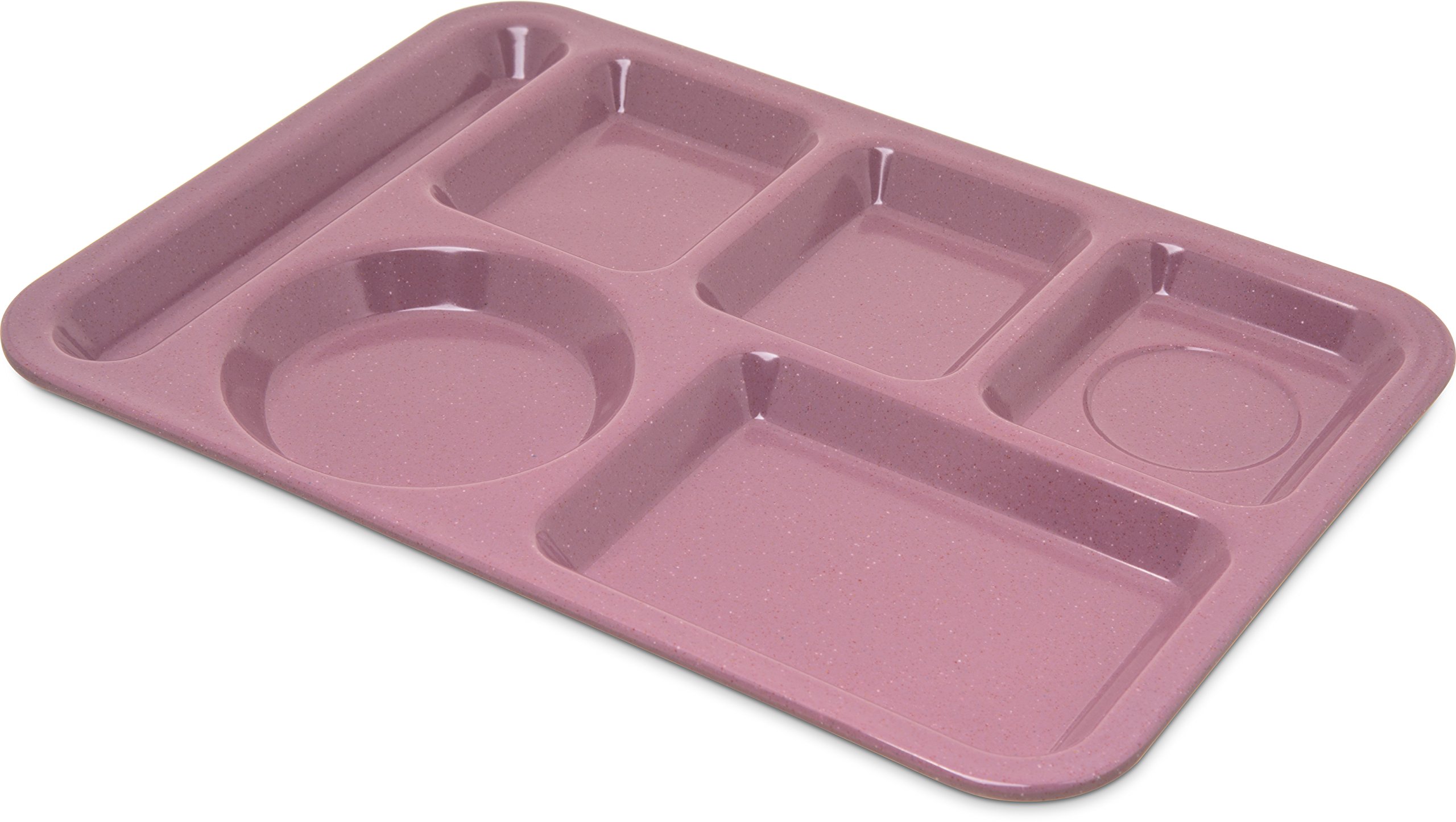 Carlisle FoodService Products Plastic Meal Tray Left-Handed Heavyweight Lunch Tray with 6-Compartments for Schools, Cafeterias, and Dining Halls, Melamine, 14 x 10 Inches, Rose Granite