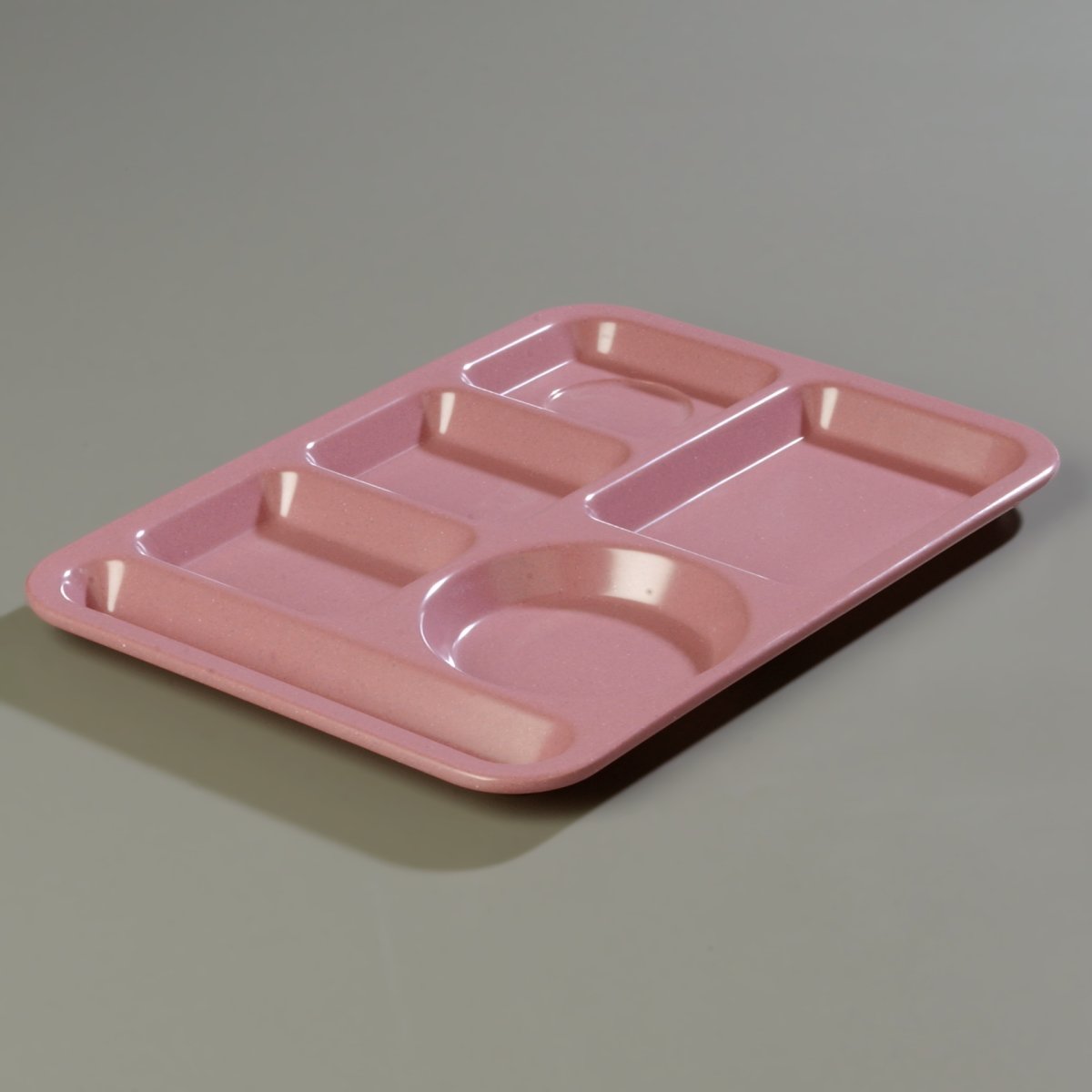 Carlisle FoodService Products Plastic Meal Tray Left-Handed Heavyweight Lunch Tray with 6-Compartments for Schools, Cafeterias, and Dining Halls, Melamine, 14 x 10 Inches, Rose Granite