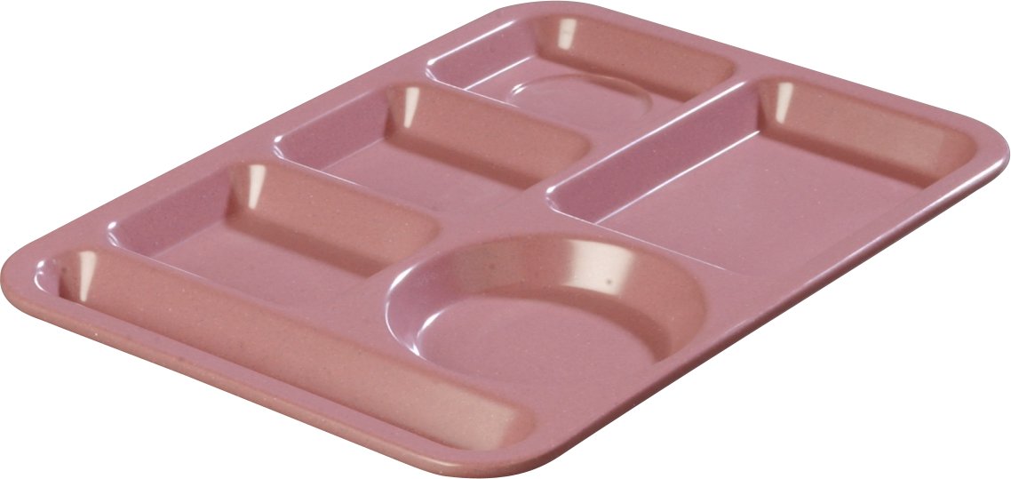 Carlisle FoodService Products Plastic Meal Tray Left-Handed Heavyweight Lunch Tray with 6-Compartments for Schools, Cafeterias, and Dining Halls, Melamine, 14 x 10 Inches, Rose Granite