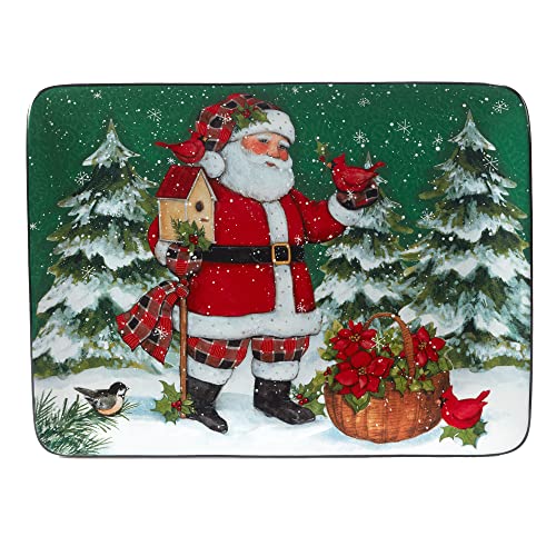 Certified International Christmas Lodge Santa Rectangular Platter, 16" X 12"